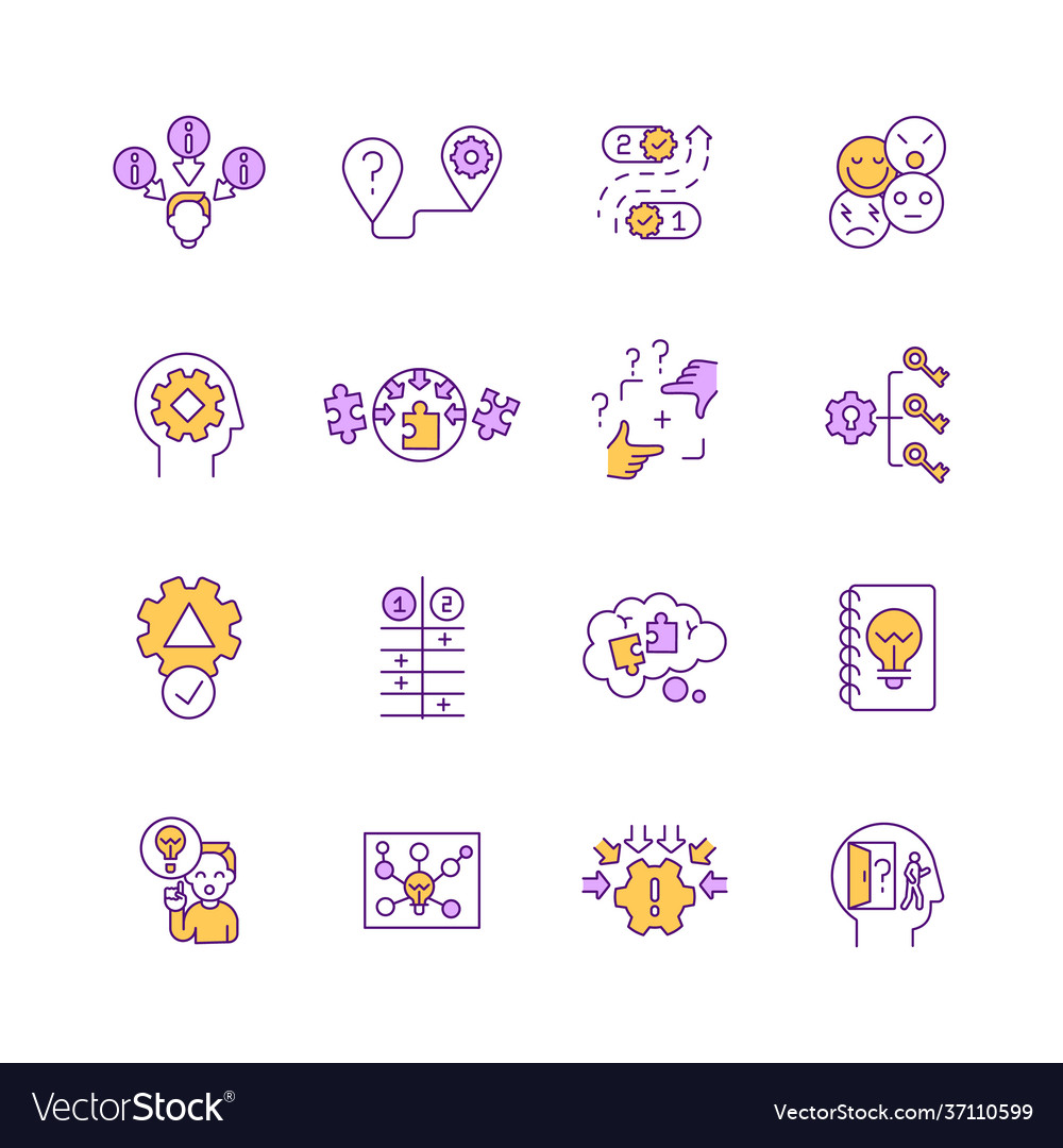 Problem solving decision making rgb color icons Vector Image