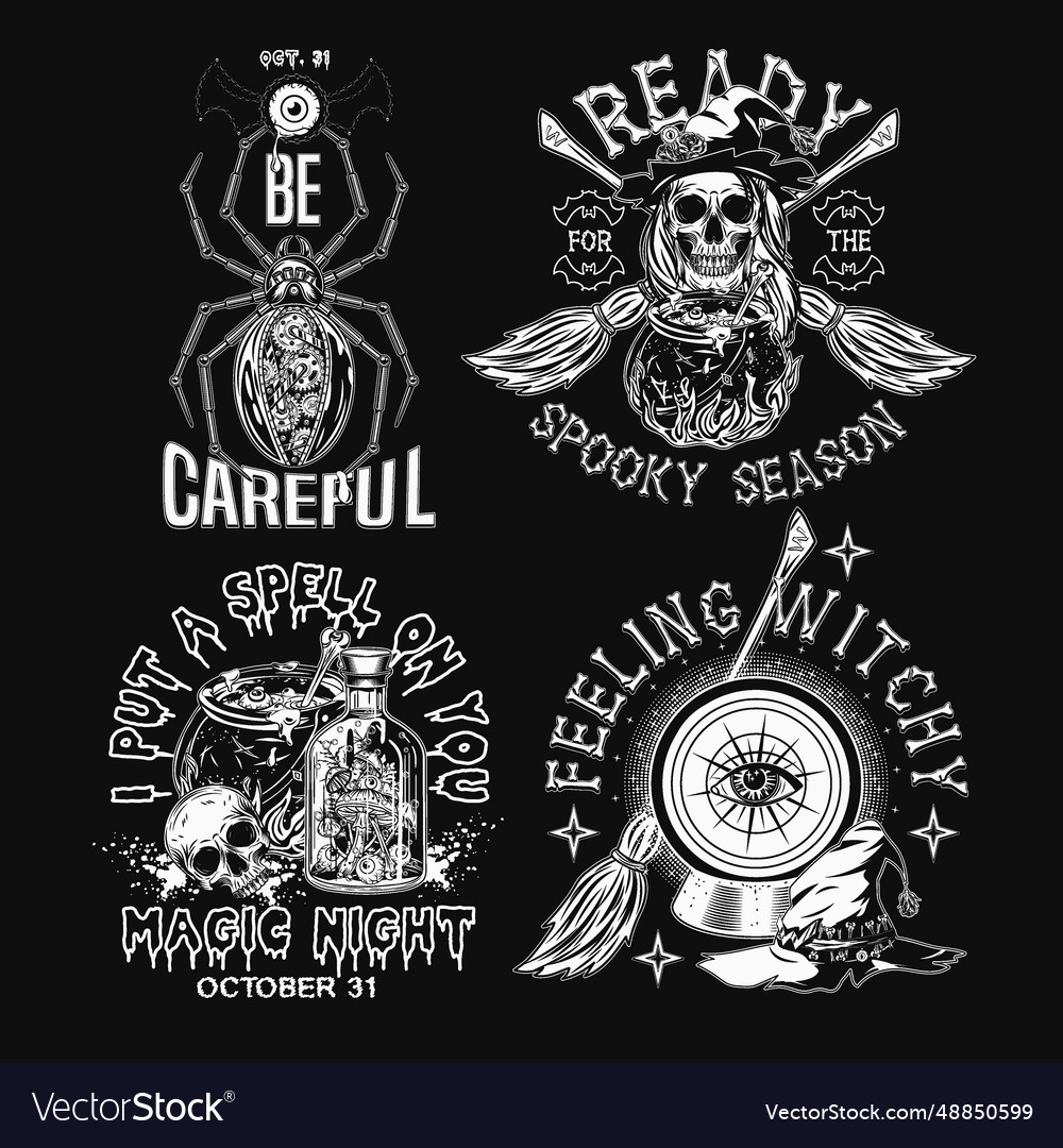 Set of labels with halloween objects Royalty Free Vector