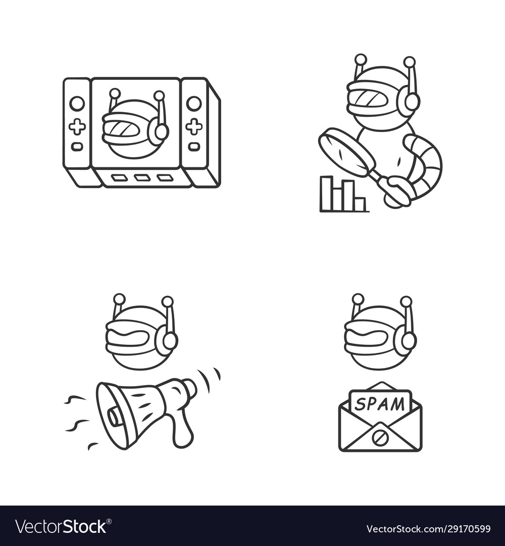 Web Robots Linear Icons Set Game Monitoring Spam Vector Image