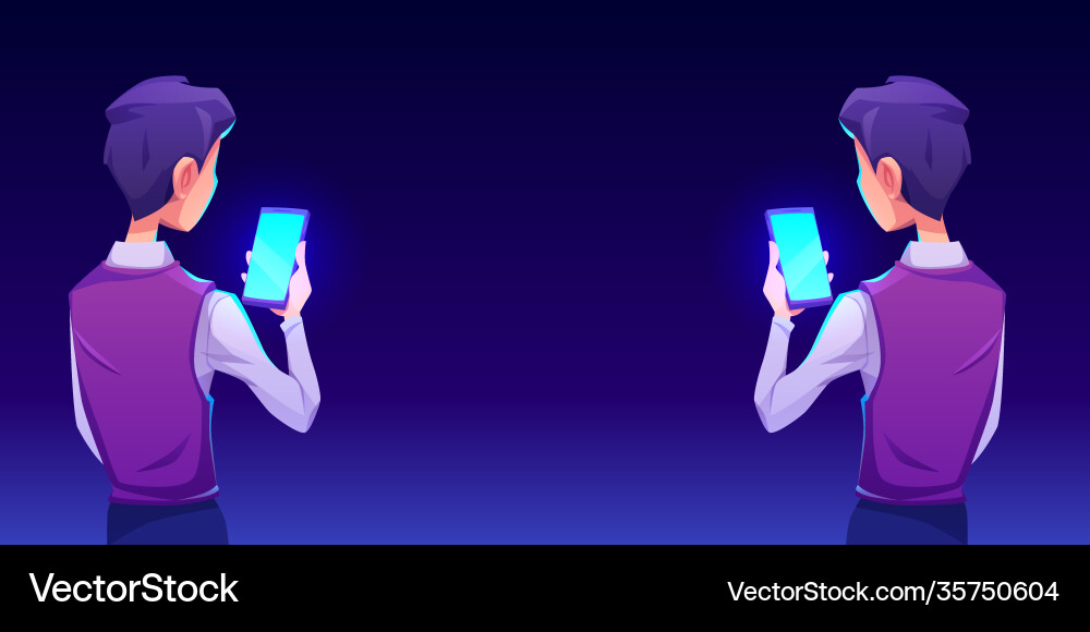 Boy using smartphone app back view Royalty Free Vector Image