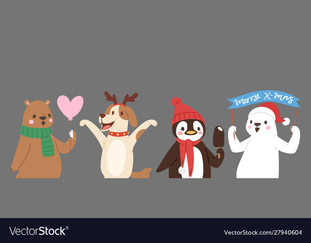 Christmas cute animals banner Royalty Free Vector Image