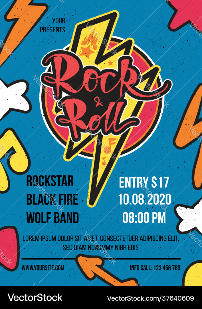 Rock and roll advertising label poster Royalty Free Vector