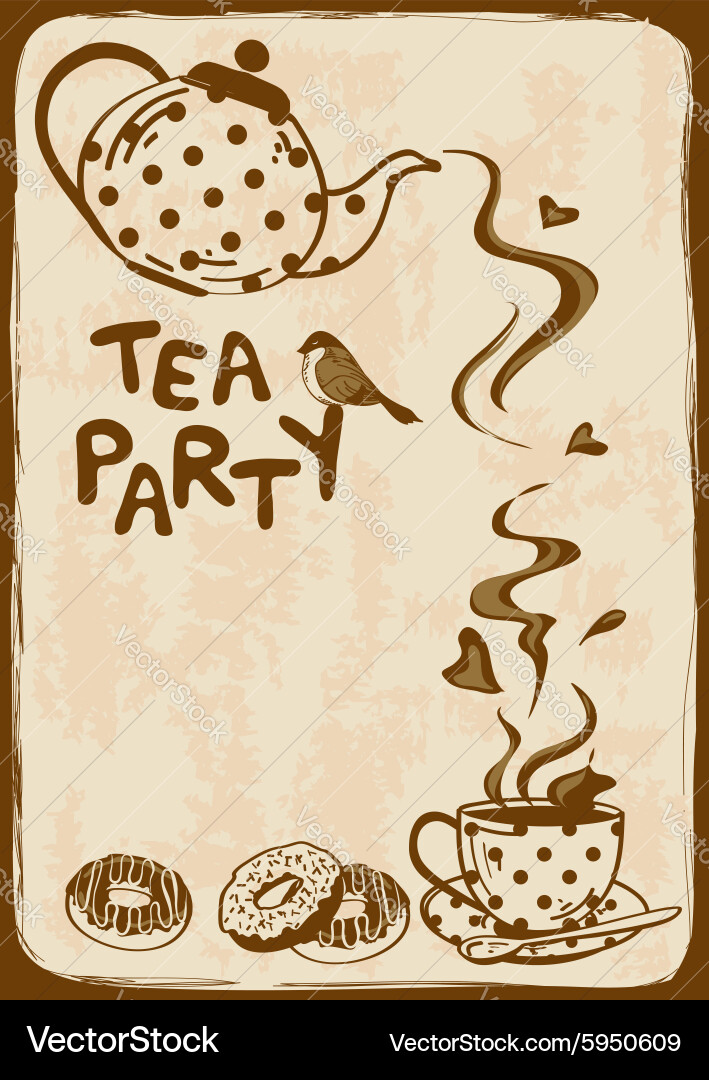 Tea party invitation with teapot and teacup Vector Image