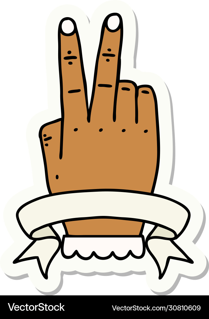 Victory v hand gesture with banner sticker Vector Image