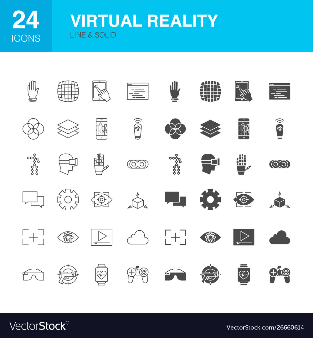 Virtual reality line web glyph icons Royalty Free Vector Virtual reality line web glyph icons Royalty Free Vector