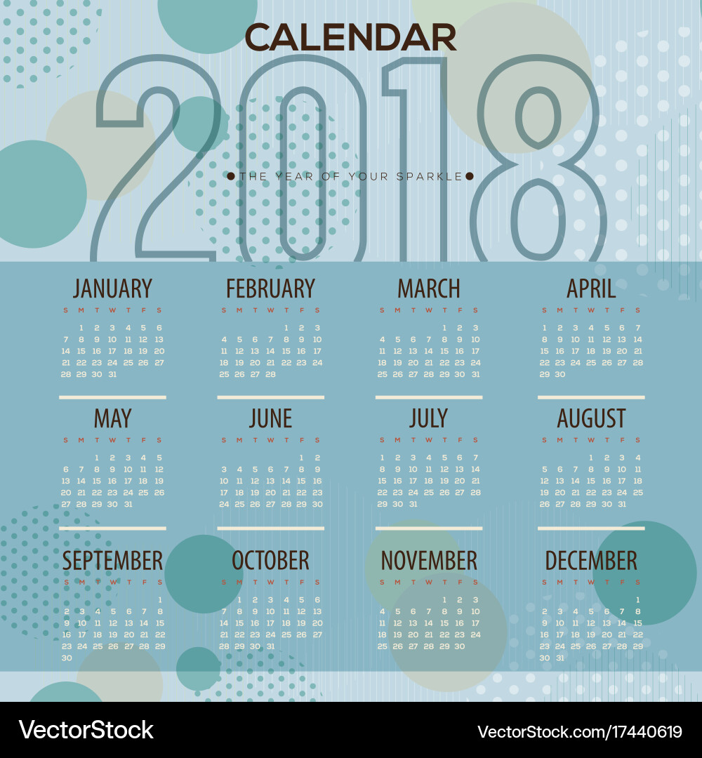 2018 blue dots pattern printable calendar Vector Image