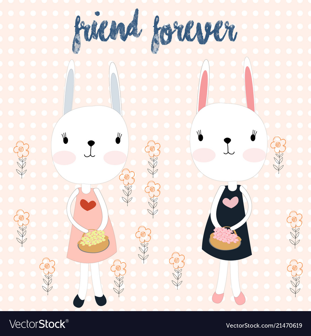 Cute rabbit bunny friend in the garden Royalty Free Vector
