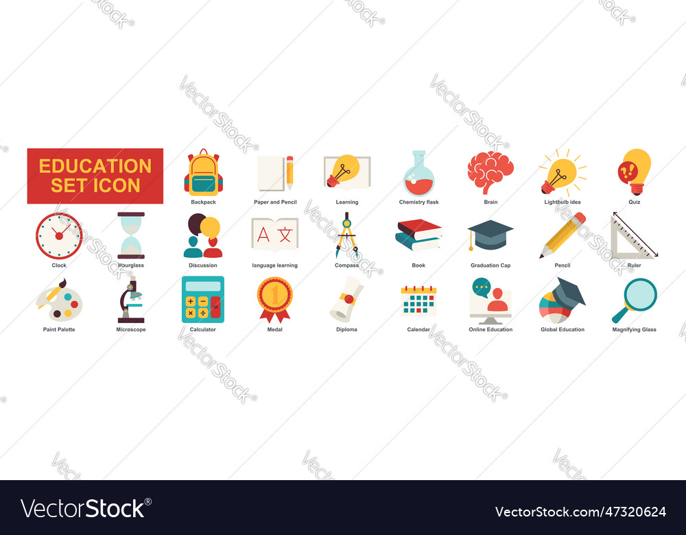 E-learning education elements flat set icon Vector Image
