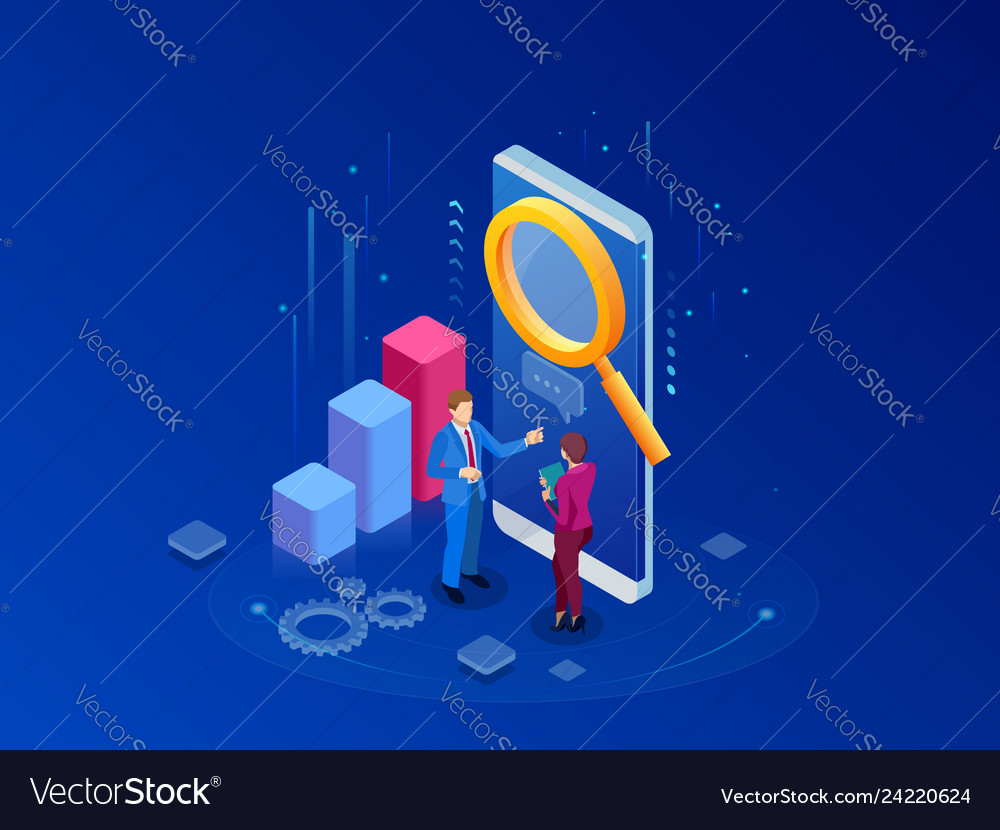 Isometric concept of analytics strategy Royalty Free Vector