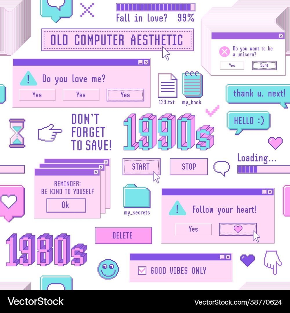 Old computer aestethic 1980s -1990s seamless Vector Image