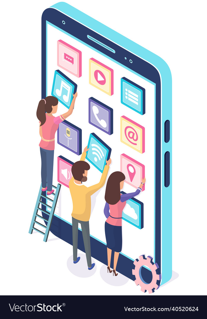 People working with development of mobile program Vector Image