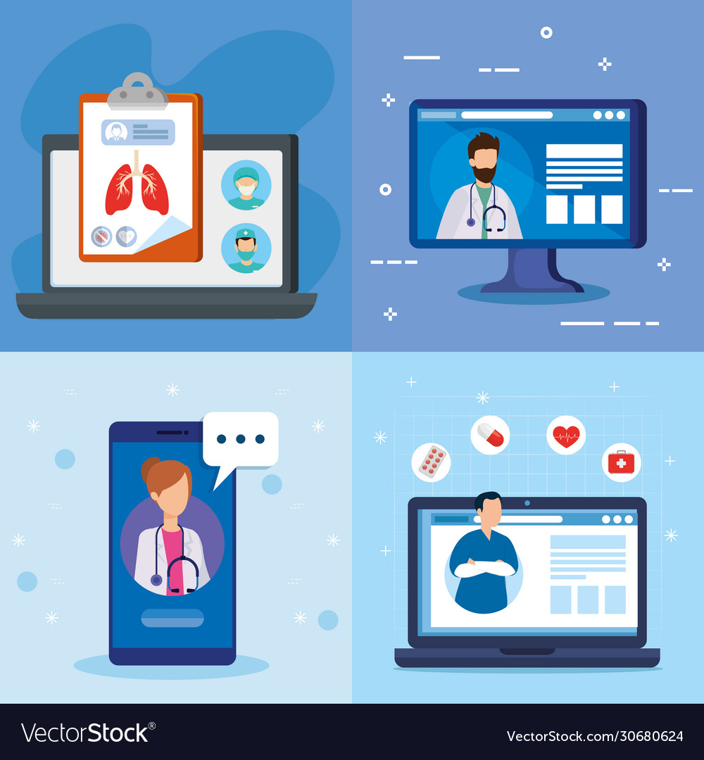 Set poster medicine online technology Royalty Free Vector