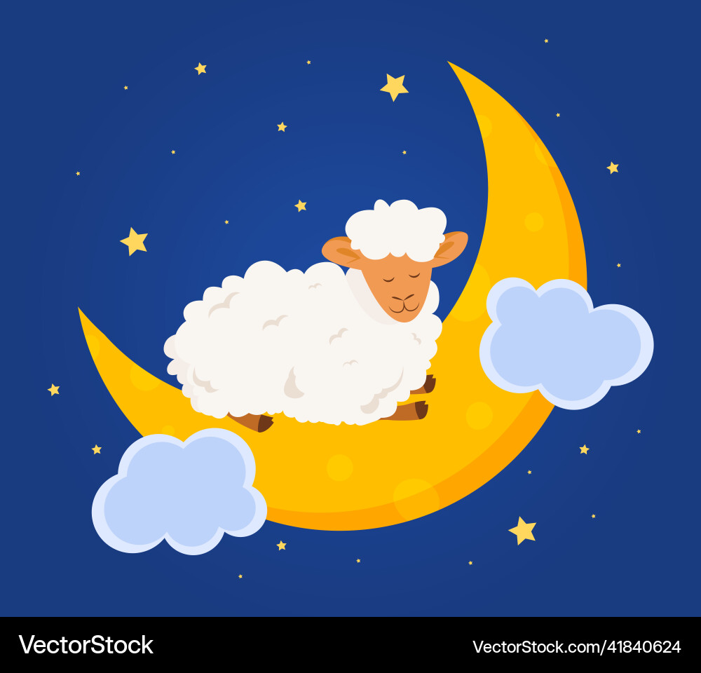 Sleeping sheep on moon Royalty Free Vector Image