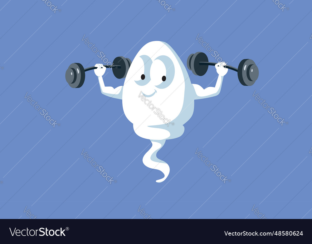 Strong Sperm Holding Dumbbells Character Cartoon Vector Image