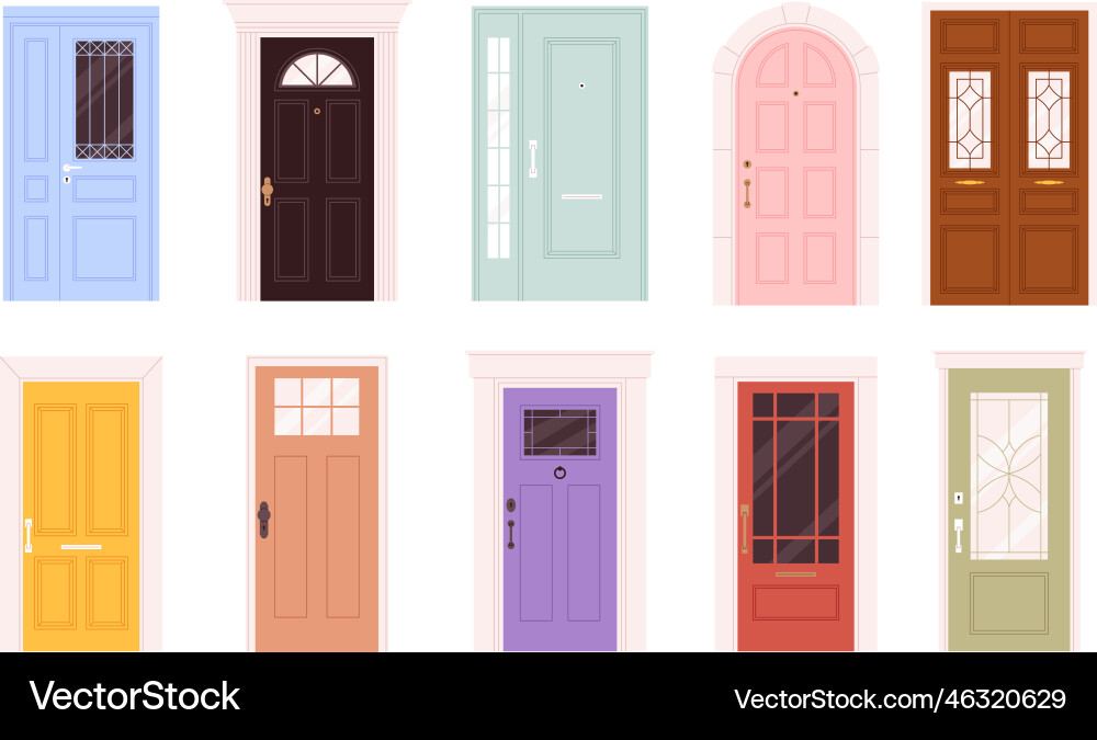 Cartoon front different doors retro facade door Vector Image