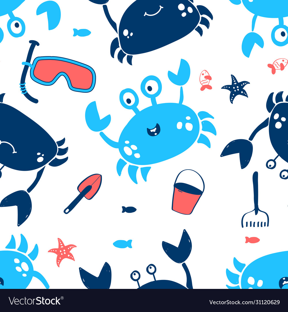 Cute crab seamless pattern print design Royalty Free Vector Cute crab seamless pattern print design Royalty Free Vector