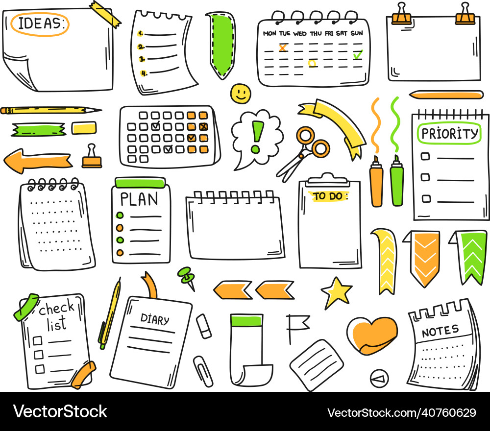 Cute journal doodles hand drawn notebook diary Vector Image