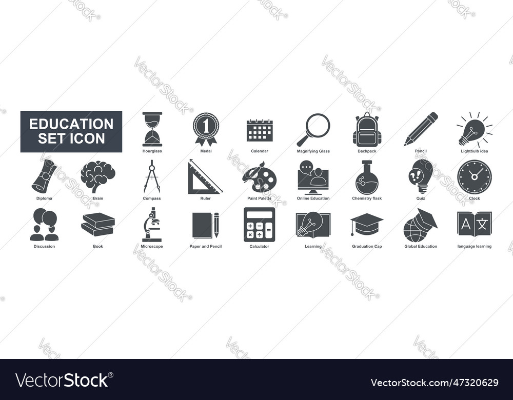 E-learning education elements flat set icon Vector Image