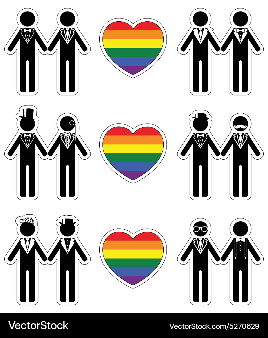 Gay man grooms icon set with rainbow element Vector Image