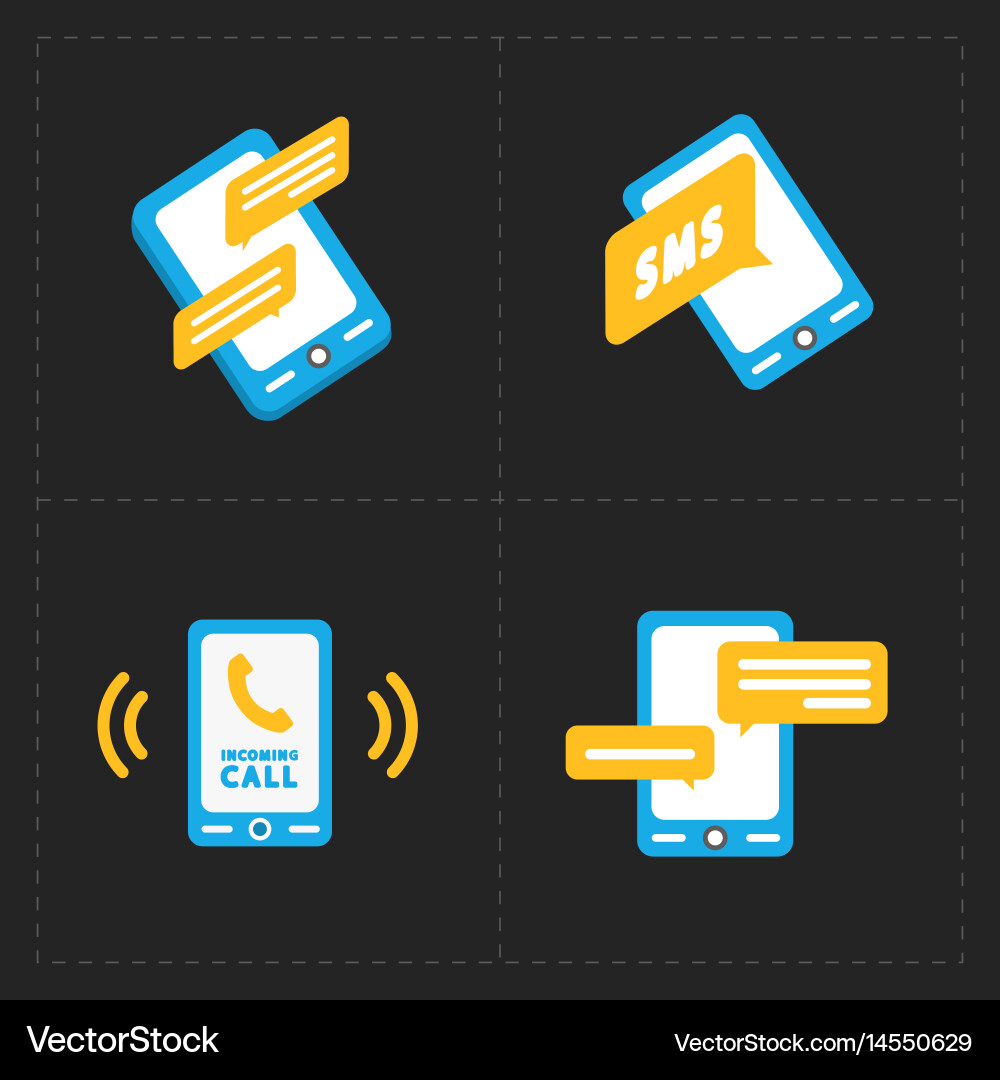 Smart phone icons on black background Royalty Free Vector