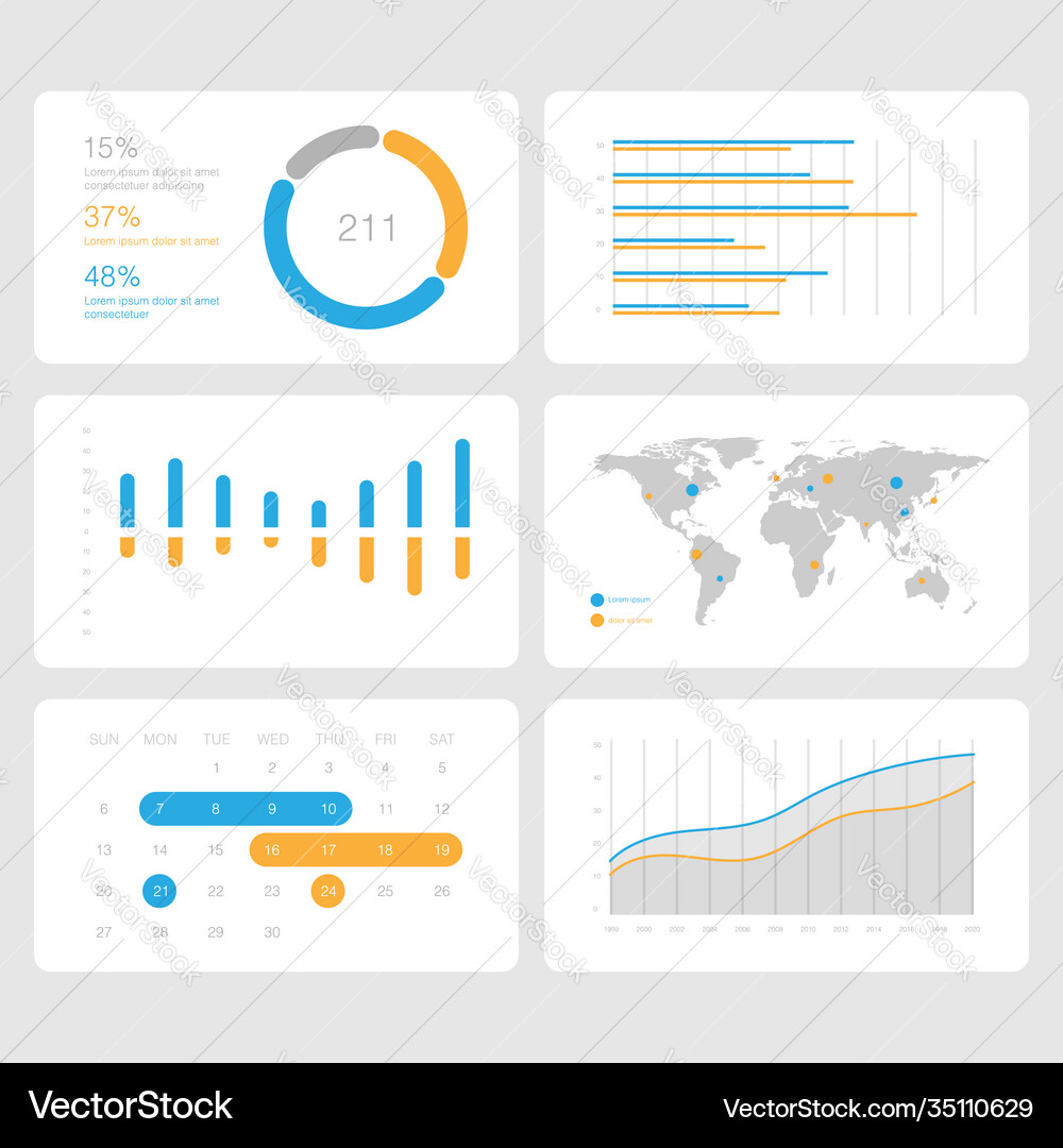 Virtual screen showing data analytics statistics Vector Image