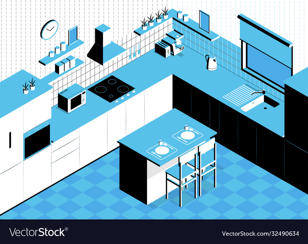 Isometric kitchen plan composition Royalty Free Vector Image