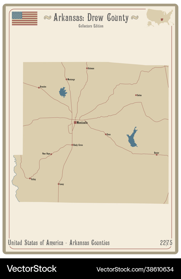 Map drew county in arkansas Royalty Free Vector Image