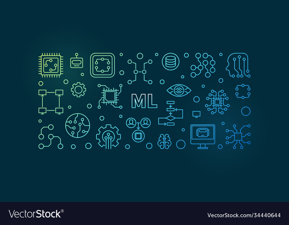Ml machine learning colored thin line Royalty Free Vector