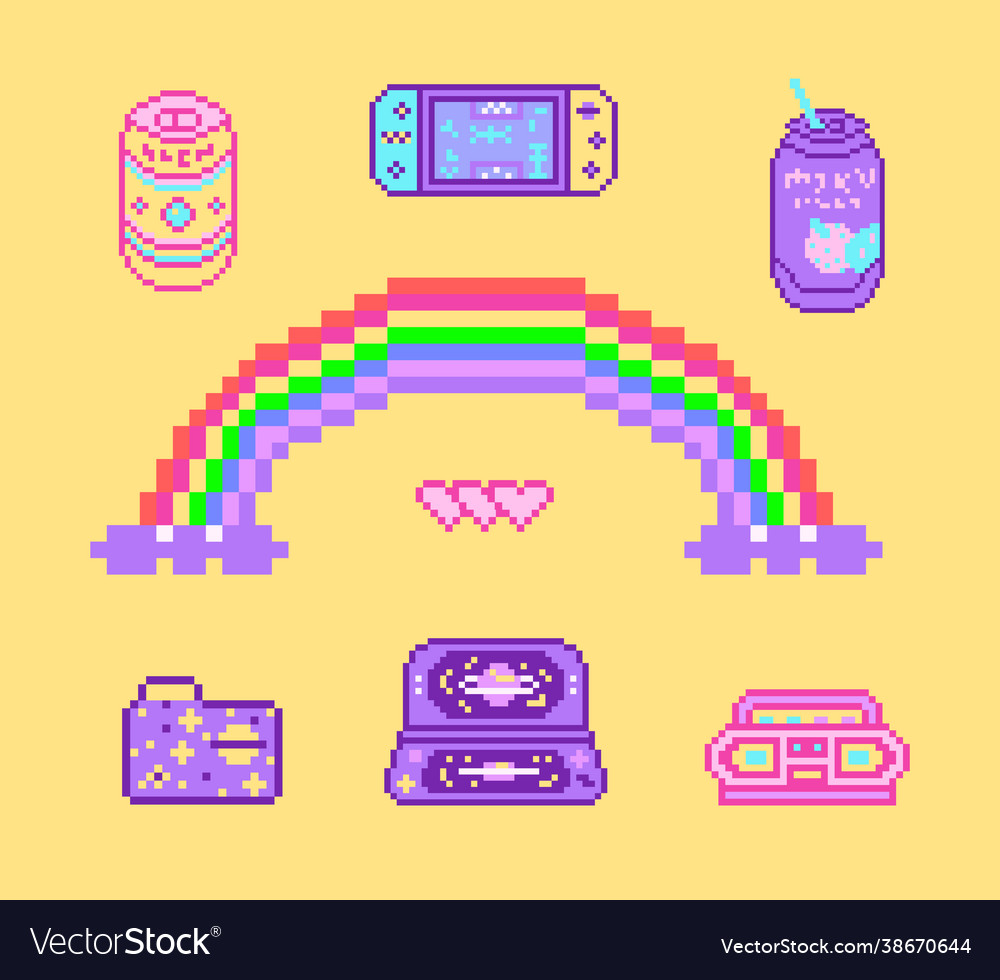 Pixel art 8 bit objects retro digital game assets Vector Image