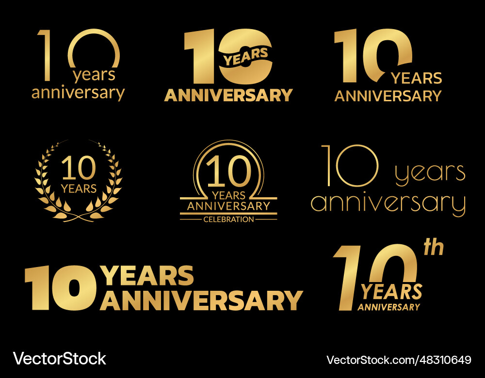 10 years anniversary icon or logo set 10th Vector Image