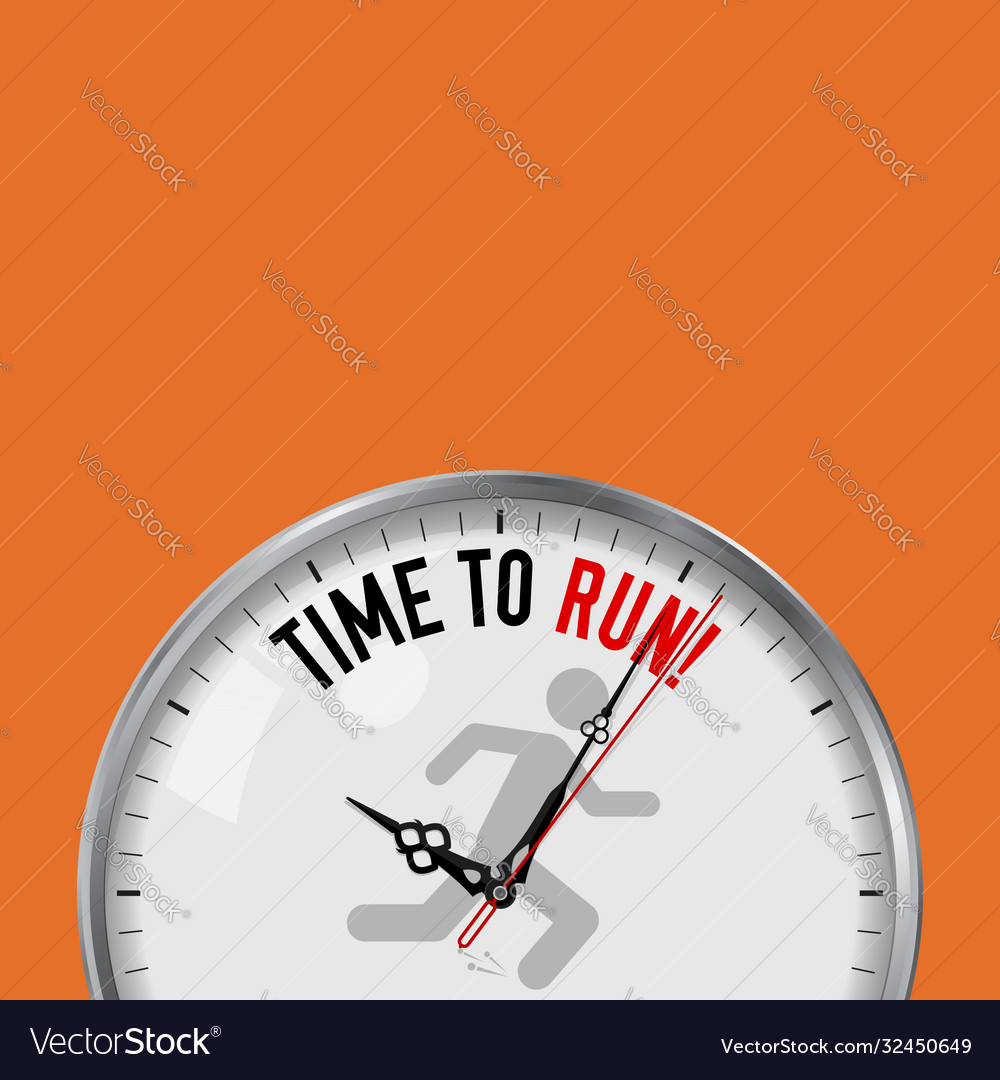 Time to run white clock with motivational slogan Vector Image