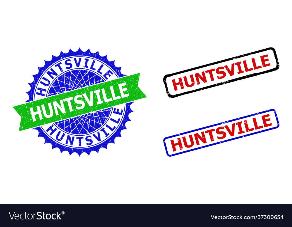 Huntsville rosette and rectangle bicolor seals Vector Image