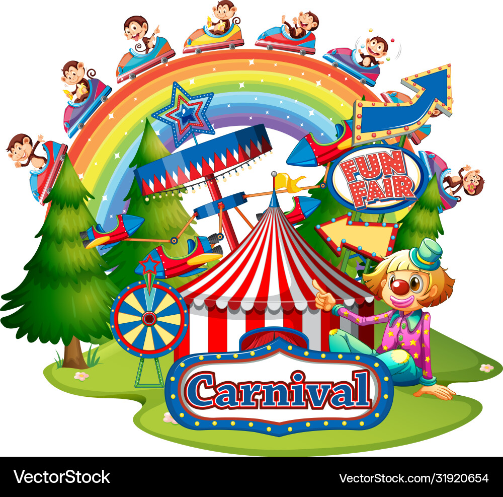 Scene with monkeys having fun at carnival Vector Image