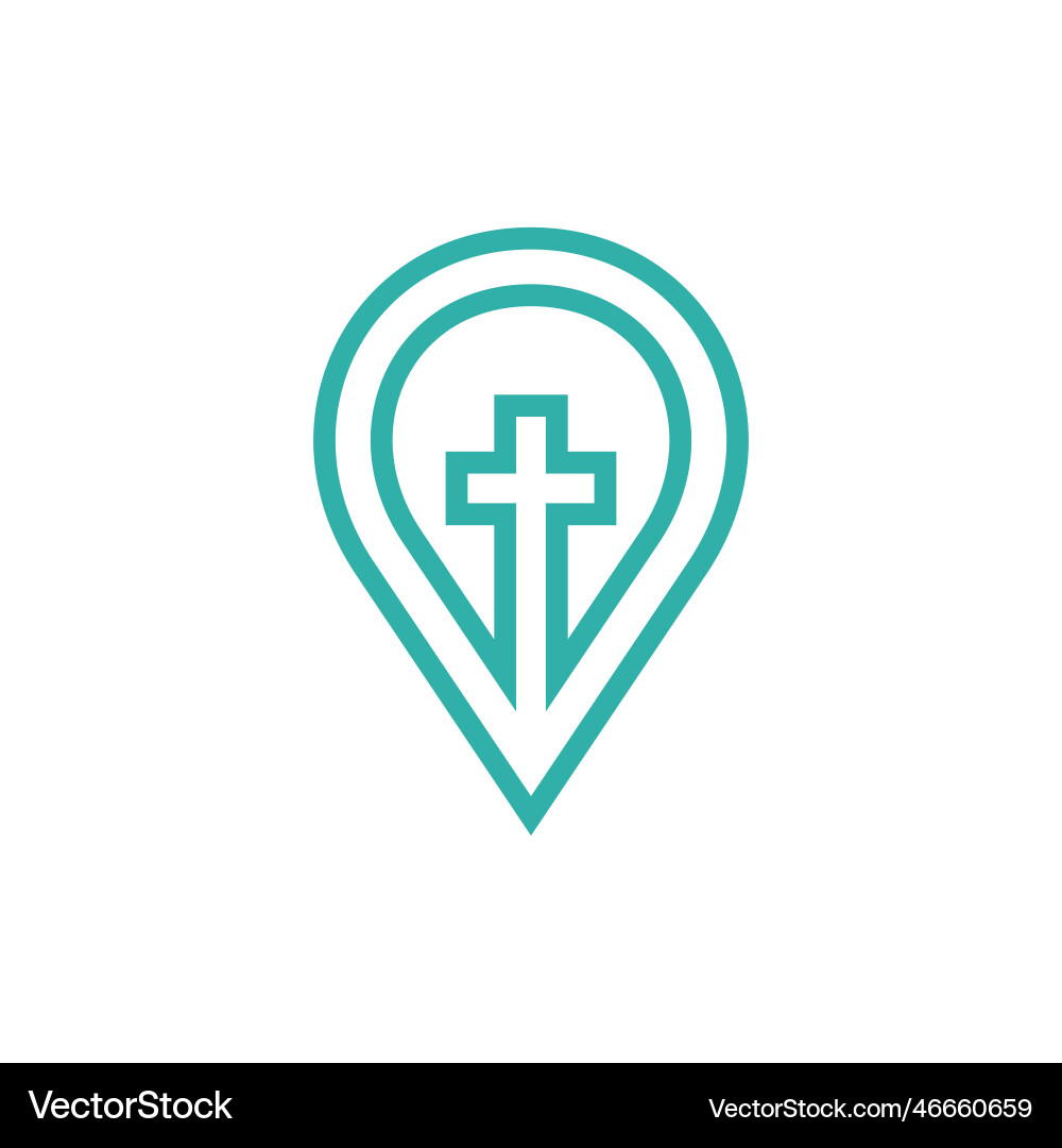 Cross church pin navigation line creative logo Vector Image