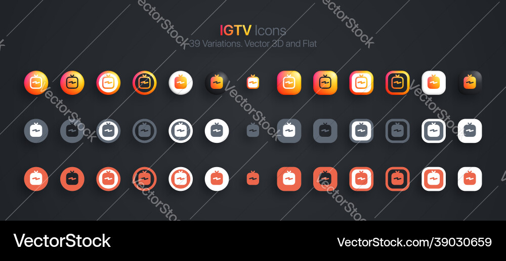 Igtv icons set modern 3d and flat in different Vector Image
