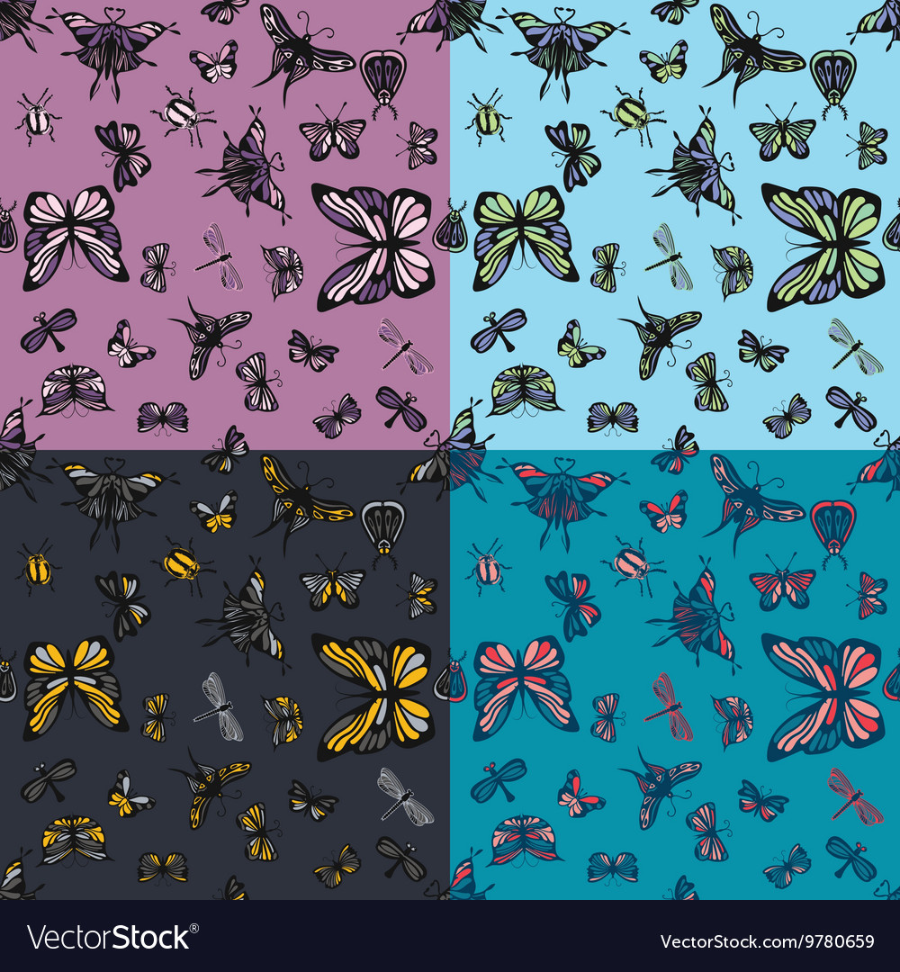 Insects seamless patterns set Royalty Free Vector Image