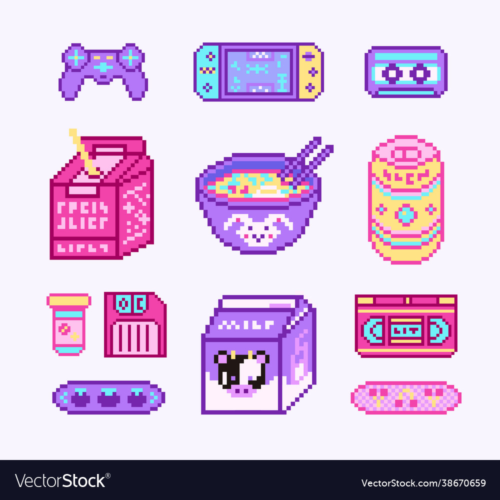 Pixel art 8 bit objects retro digital game assets Vector Image