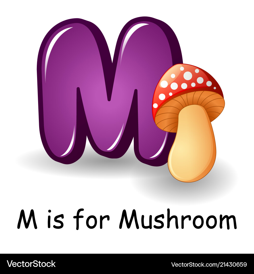 Vegetables alphabet m is for mushroom Royalty Free Vector
