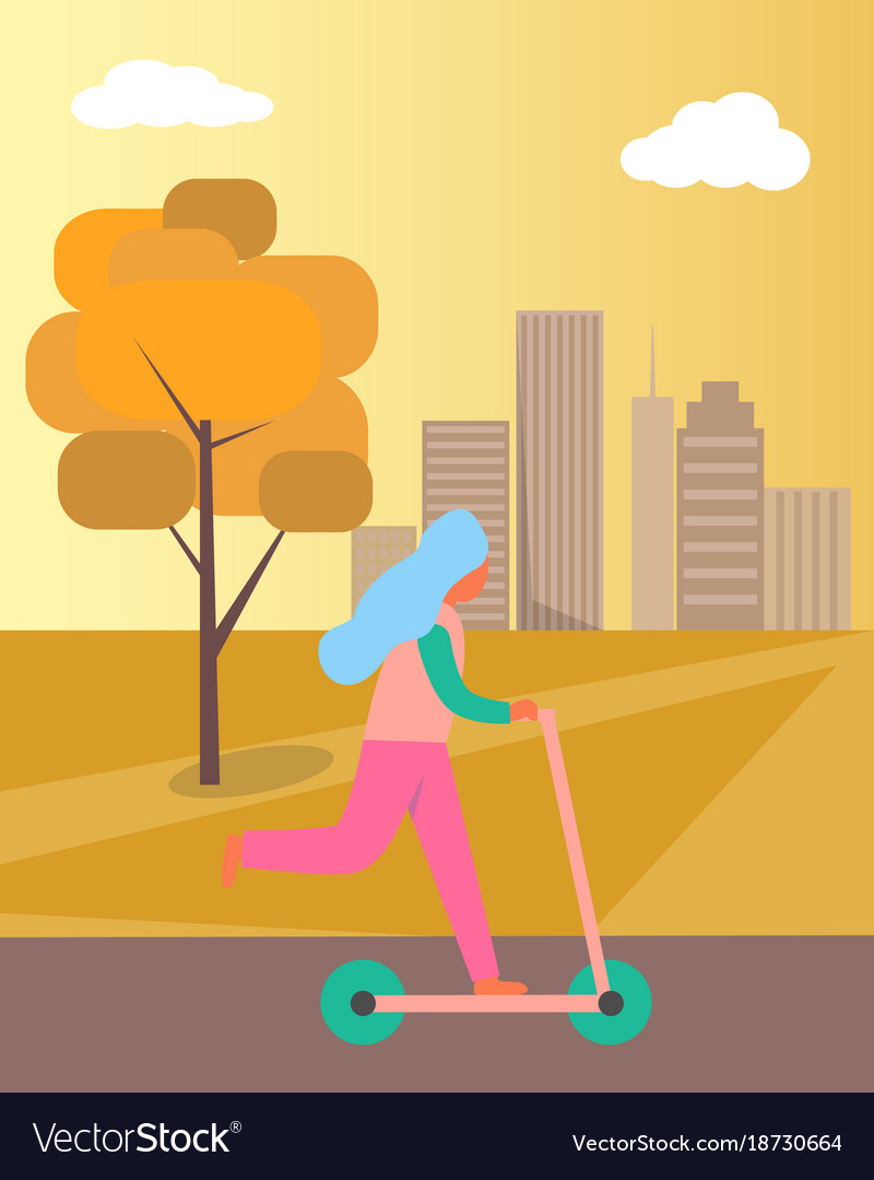 Girl Riding Kick Scooter On Royalty Free Vector Image