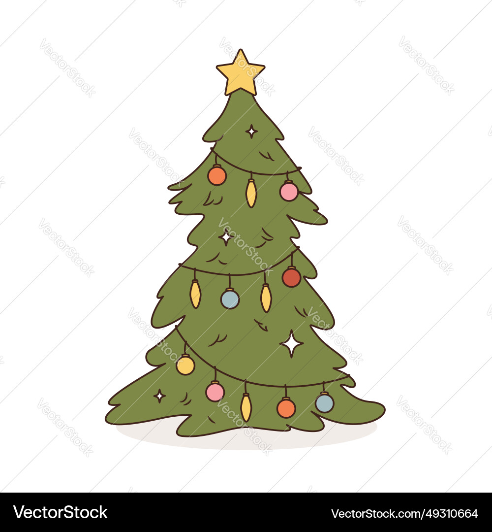 Isolated retro christmas tree with lights Vector Image