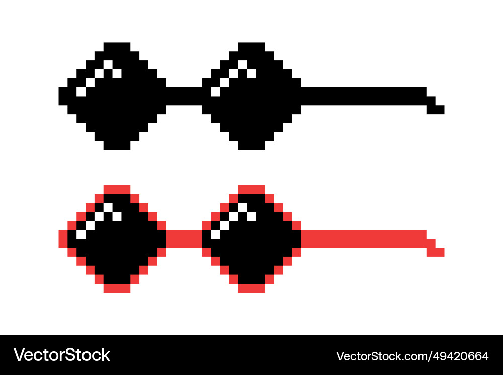 Pixel boss glasses icon set in 8 bit retro Vector Image