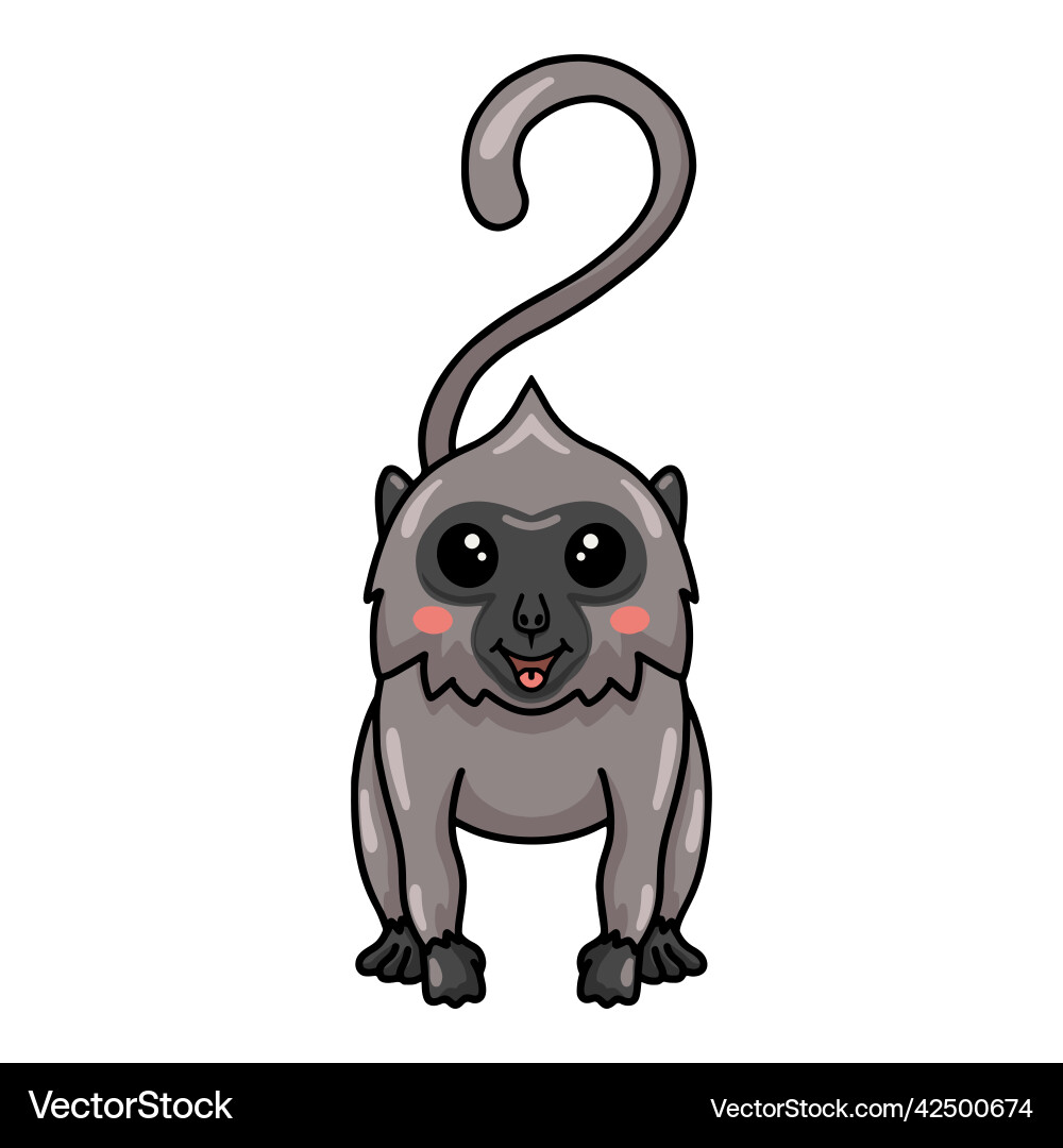 Cute little grey langur monkey cartoon Royalty Free Vector