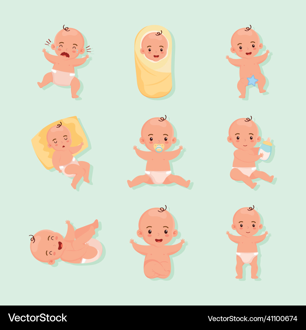 Nine little babies characters Royalty Free Vector Image