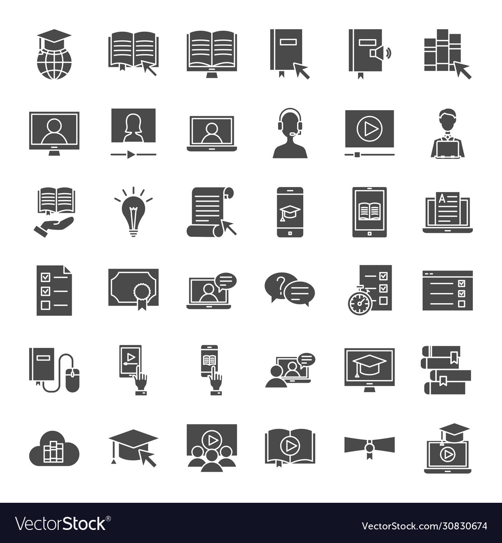 Online learning solid web icons Royalty Free Vector Image