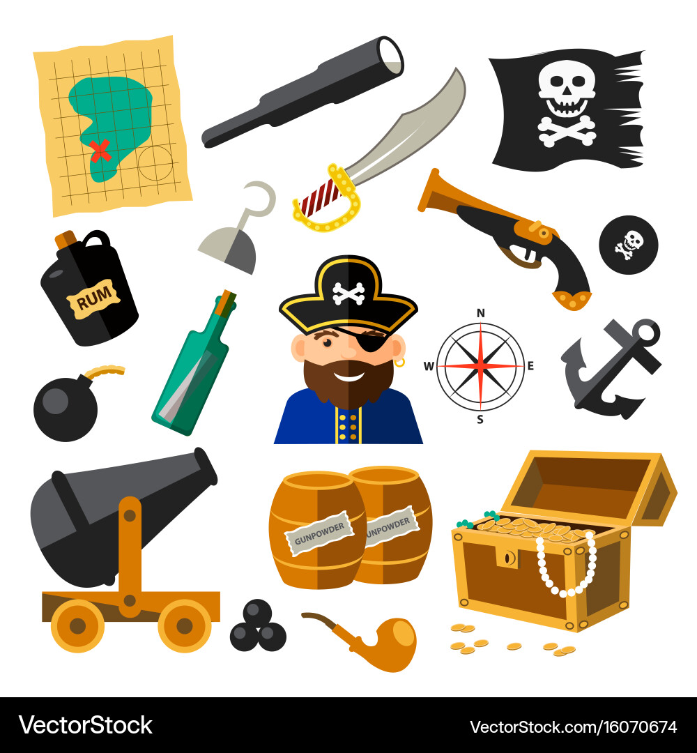 Set of pirate and sea elements Royalty Free Vector Image