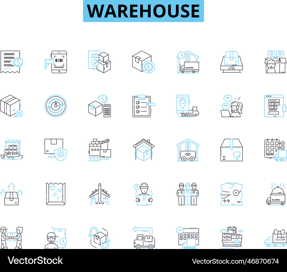 Warehouse linear icons set logistics Royalty Free Vector