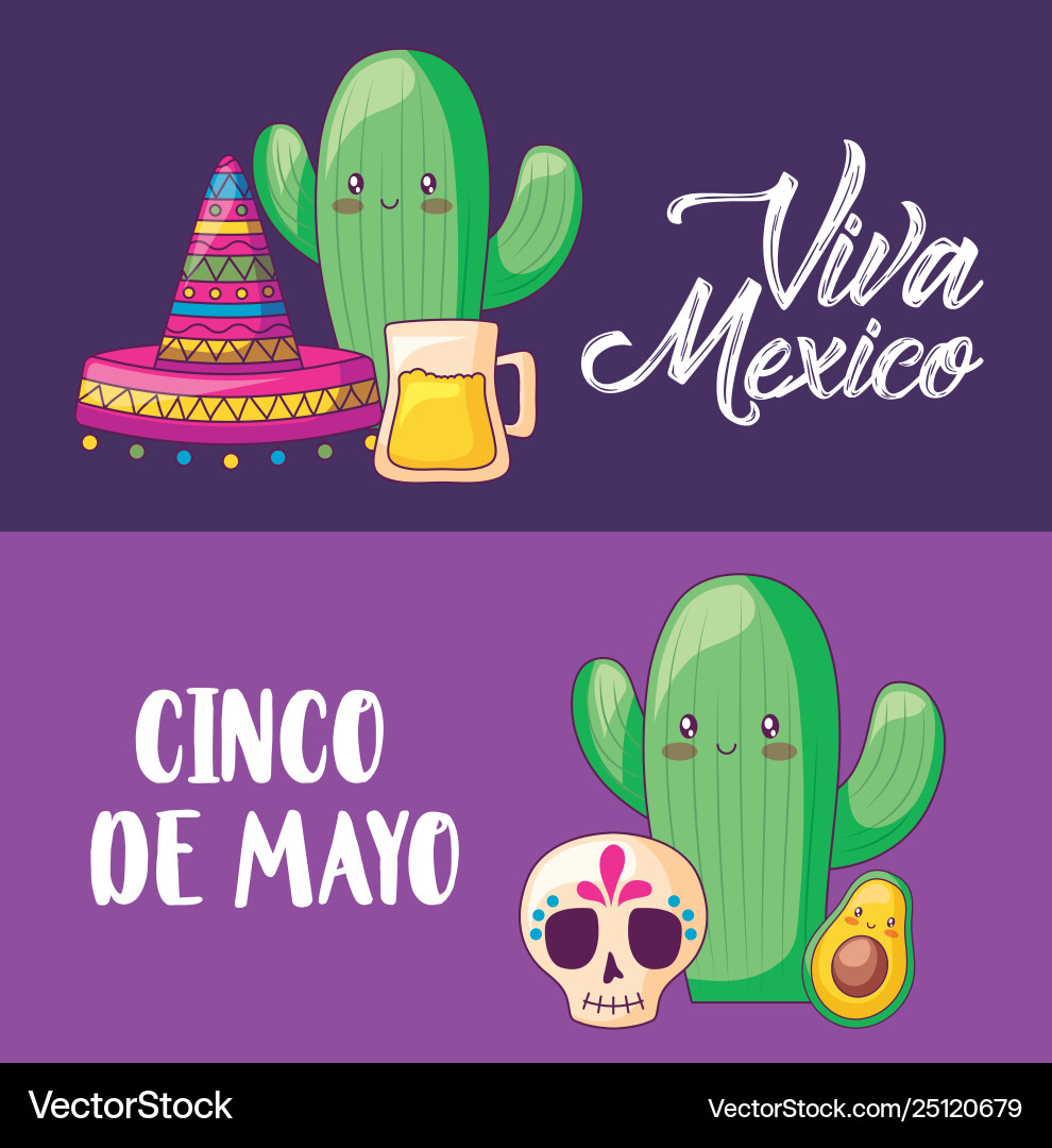 Cinco de mayo celebration with cactus and set Vector Image
