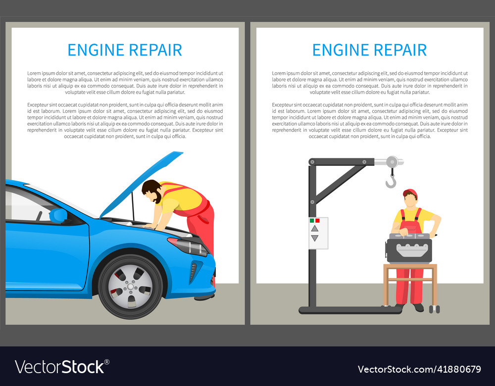 Engine repair posters set Royalty Free Vector Image
