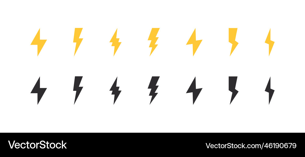 Lightning bolt set electric thunderbolt Royalty Free Vector