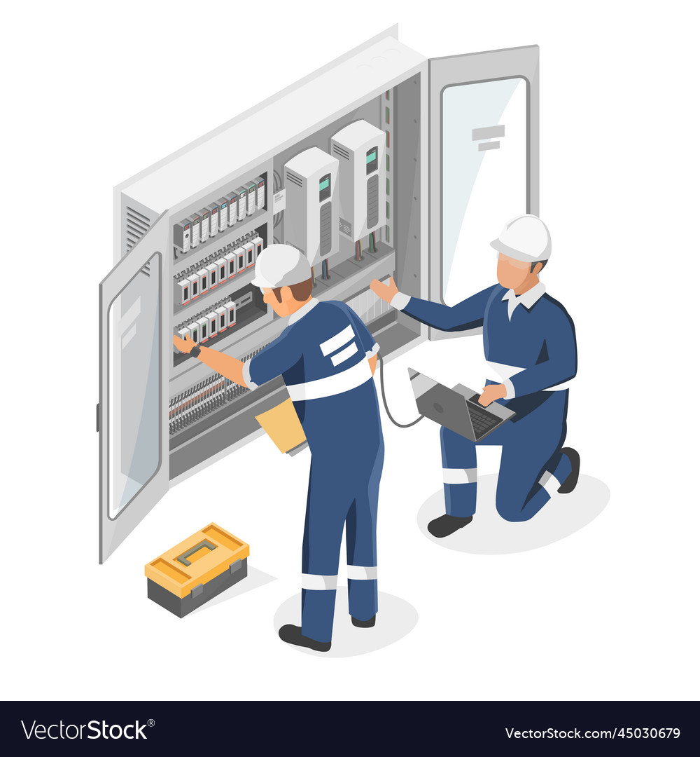 Plc controller machine system box technicians Vector Image